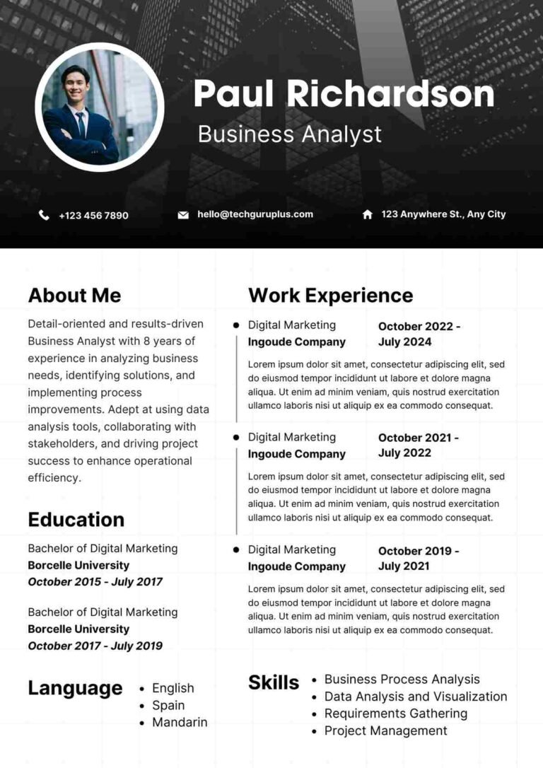Business Analyst Resume 20 Templates Download in Word (.docx)