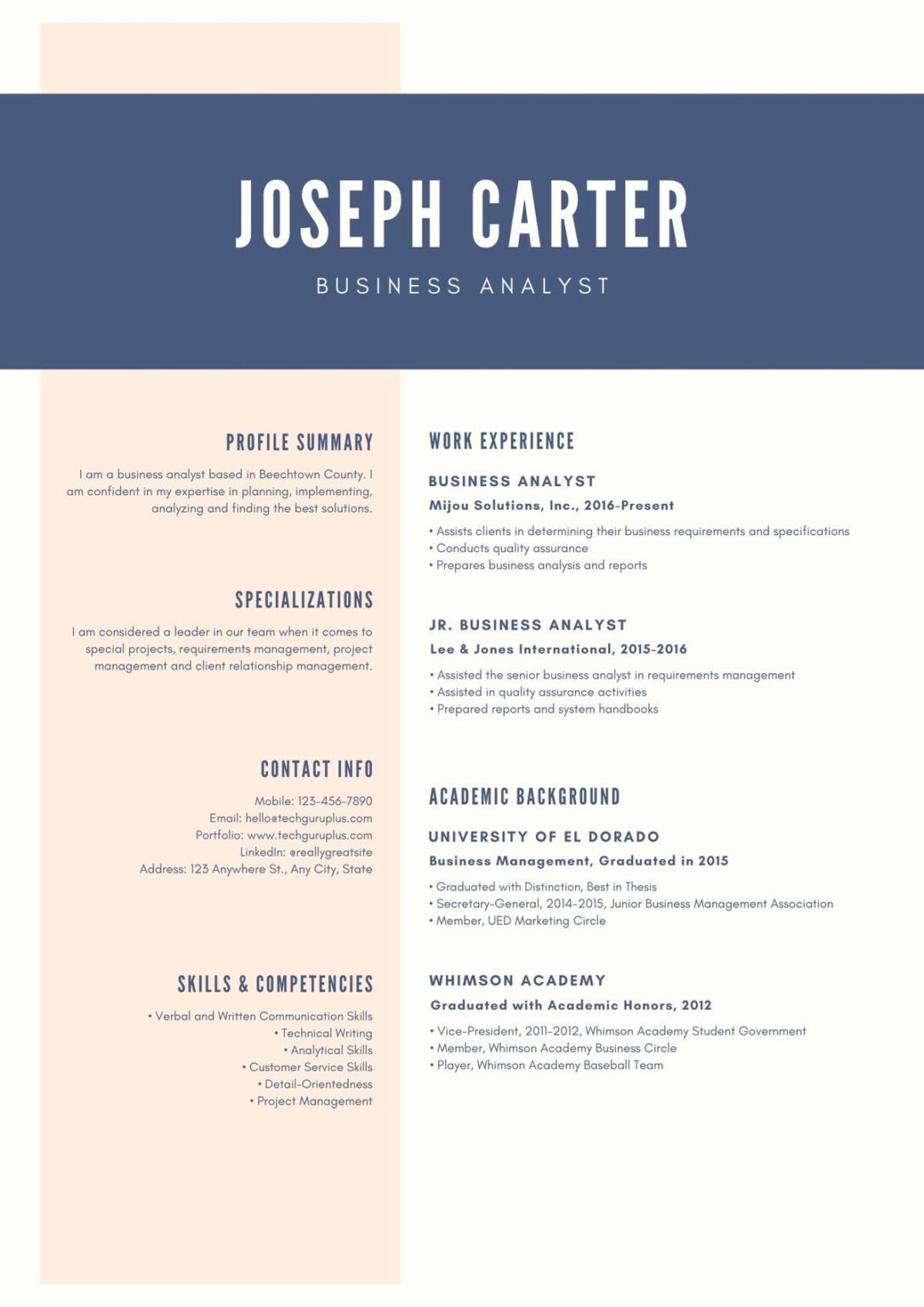 Business Analyst Resume 20 Templates Download in Word (.docx)
