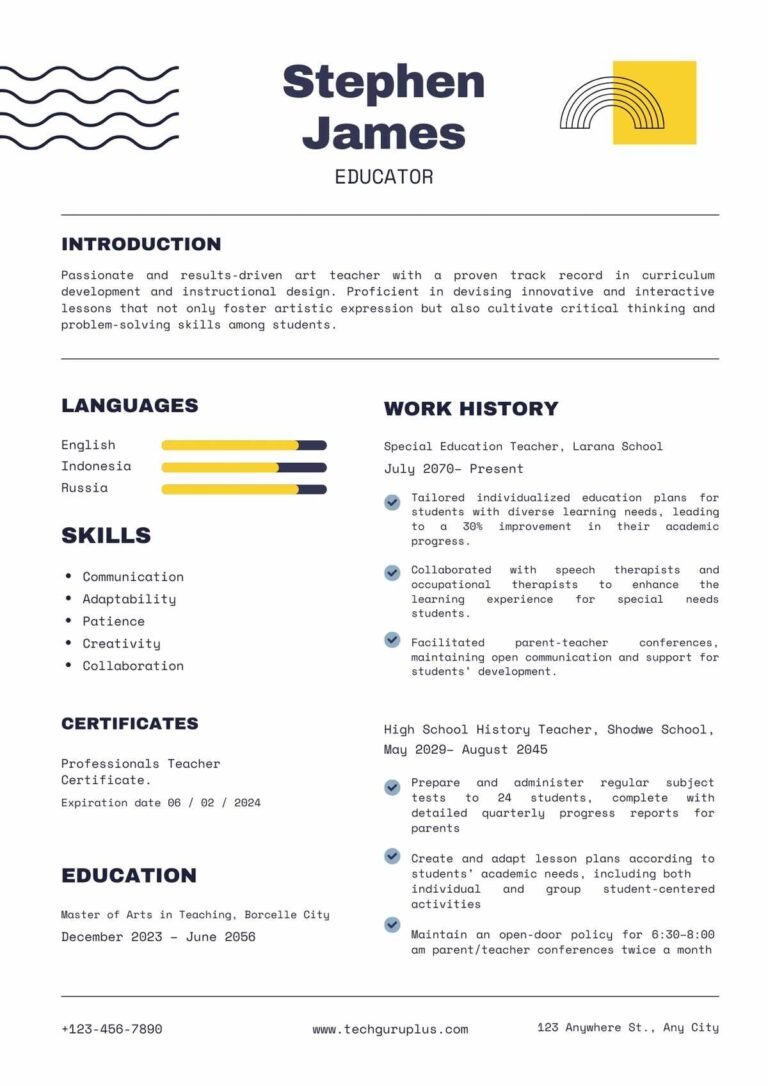 School Teacher Resume 20 Templates Download in Word (.docx)
