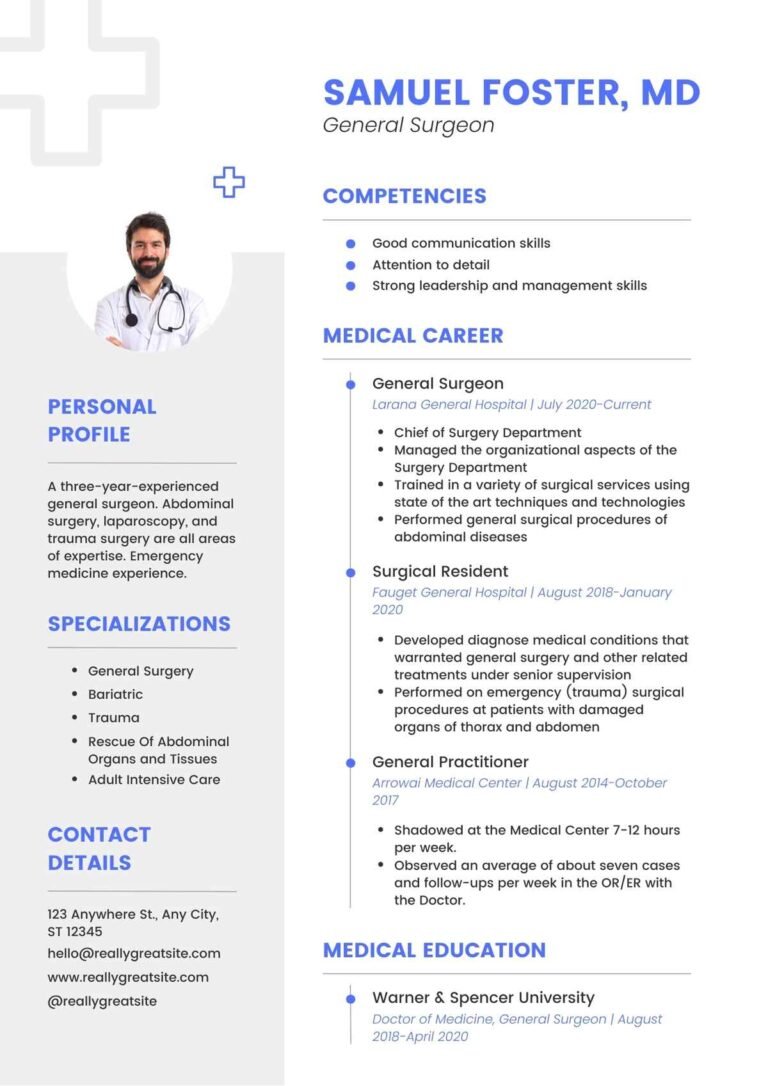 Doctor Resume 20 Templates Download in Word (.docx)
