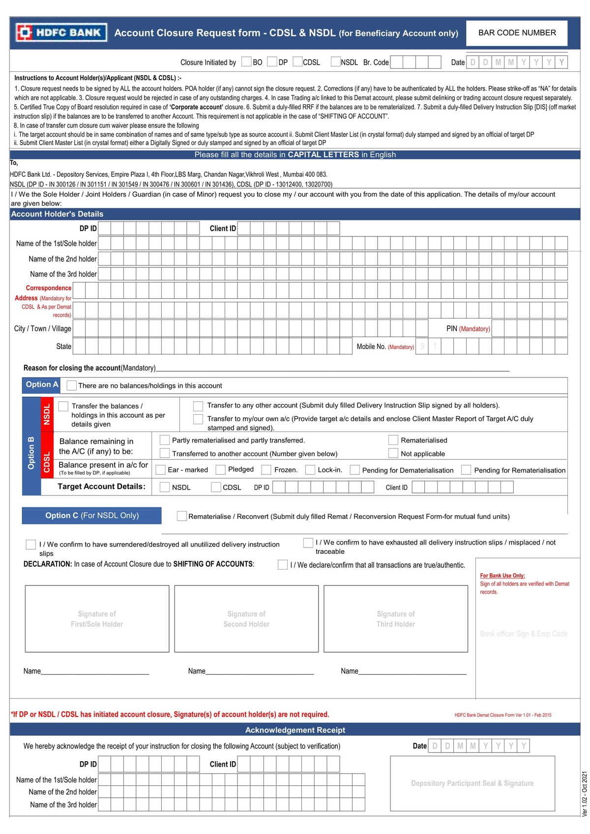 HDFC Bank Customer Request Form For Opening Conversion To A Collection HDFC Bank Customer Request Form For Opening Conversion To A Collection