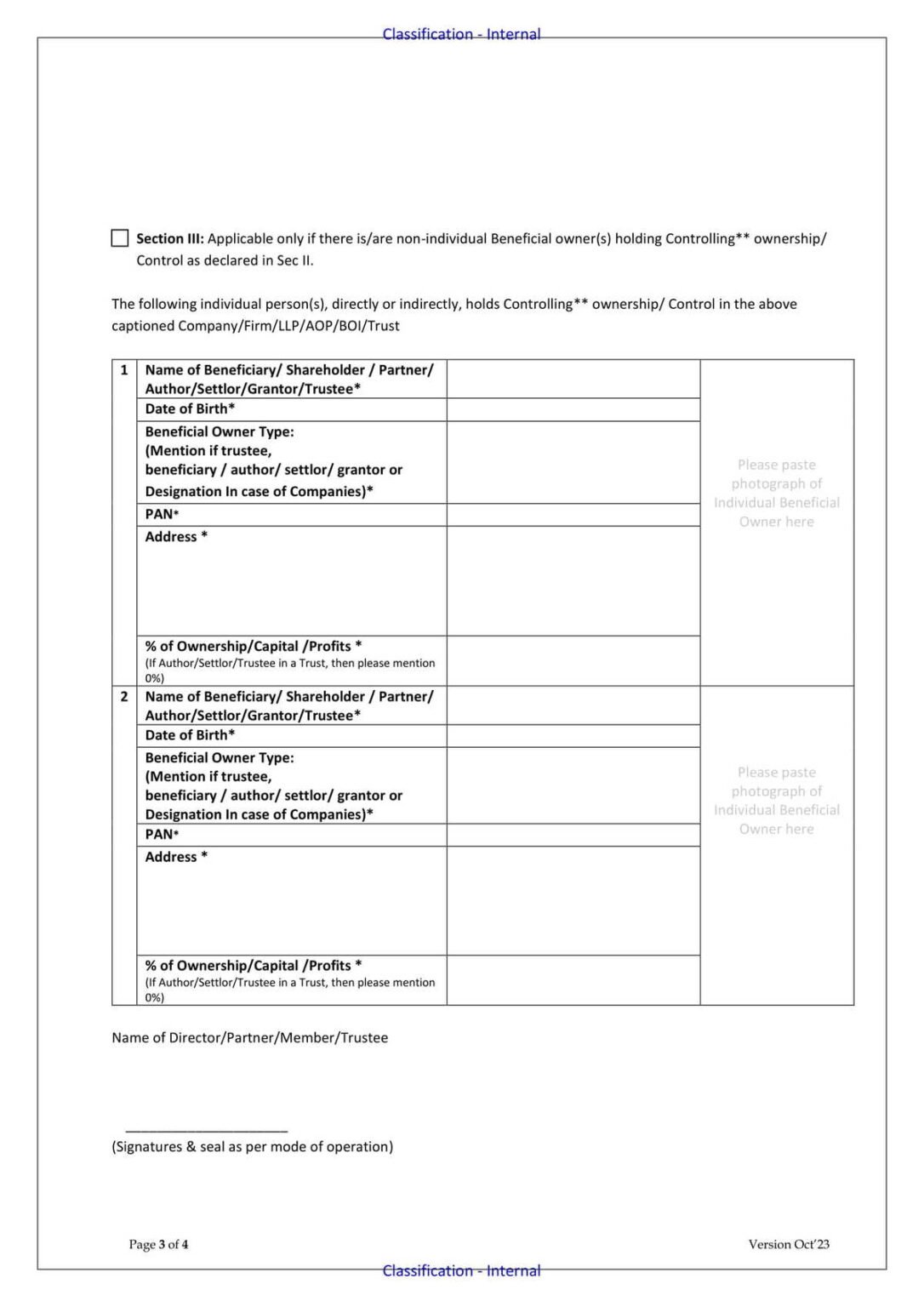 HDFC Bank Annexure I - Beneficial Owner Declaration Form Download in PDF