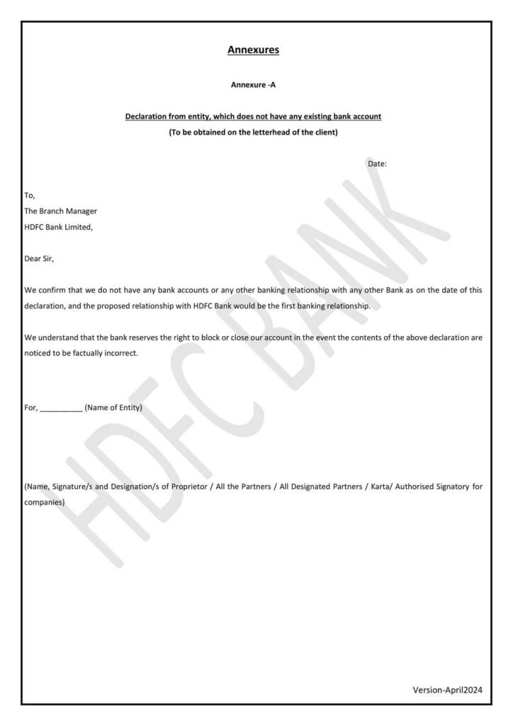 HDFC Bank Account Detail Addition Modification Deletion Request Form