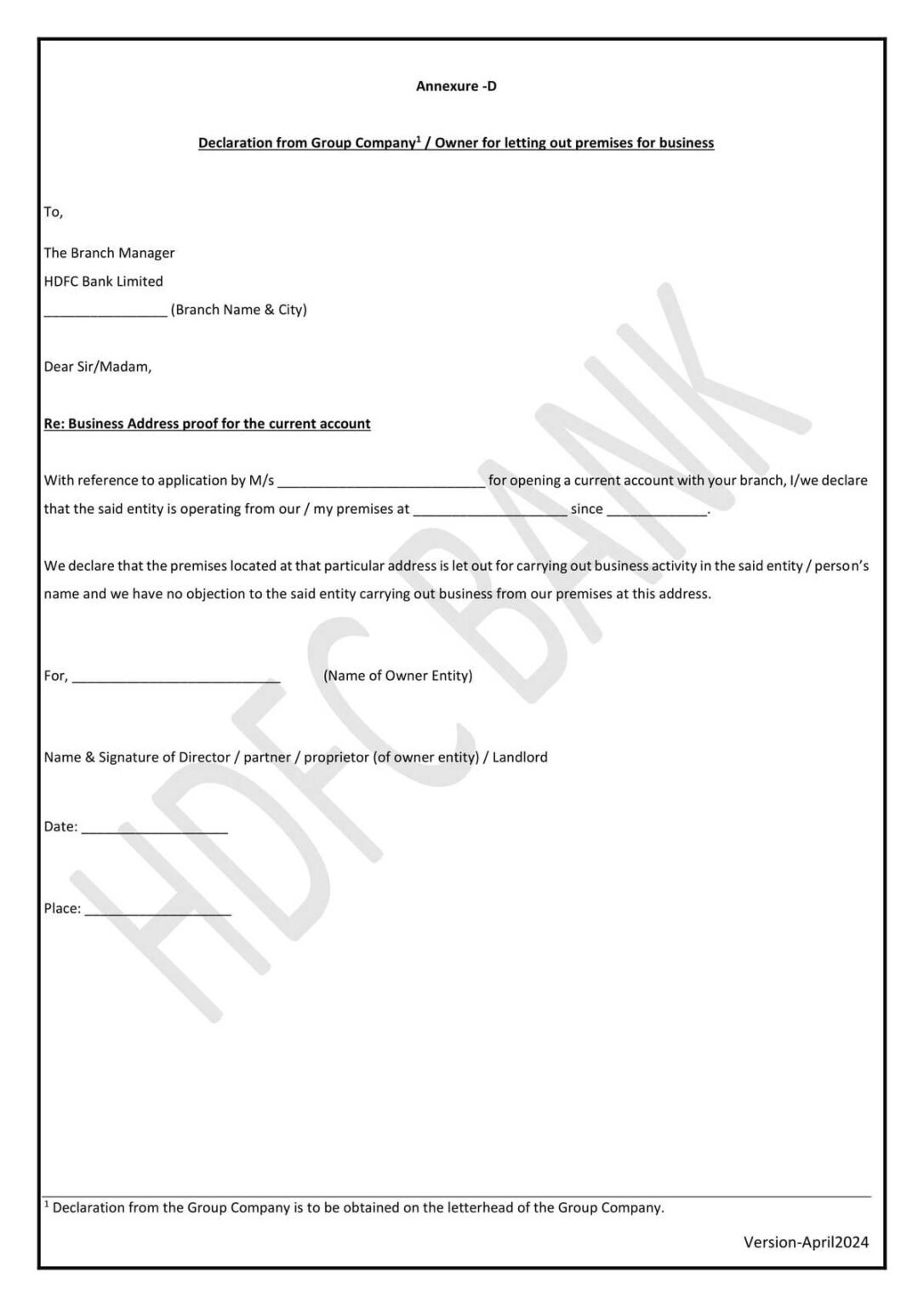 HDFC Bank Annexures Form for Account Download in PDF