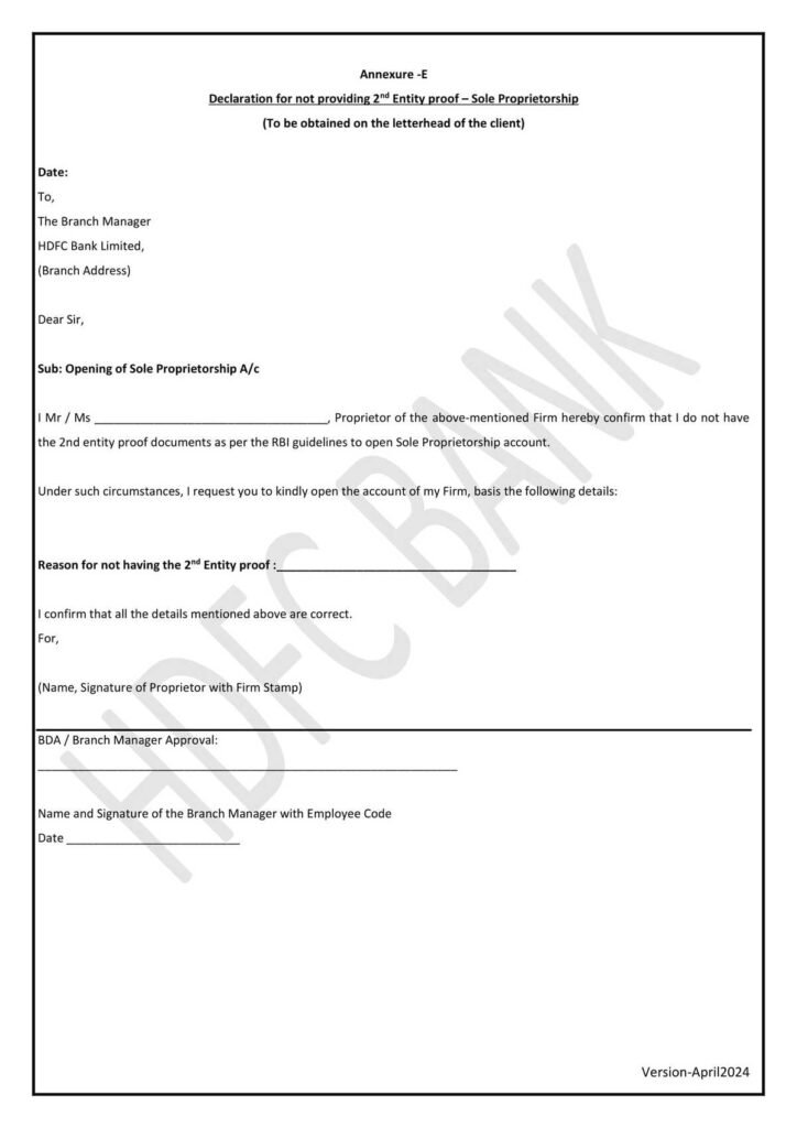 HDFC Bank Annexures Form for Account Download in PDF