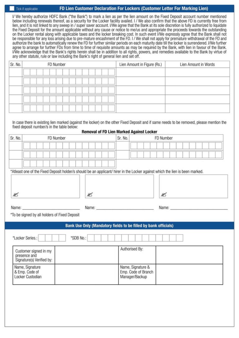 HDFC Bank Appendix:(IX)-III Common Instruction Form For Locker in PDF ...