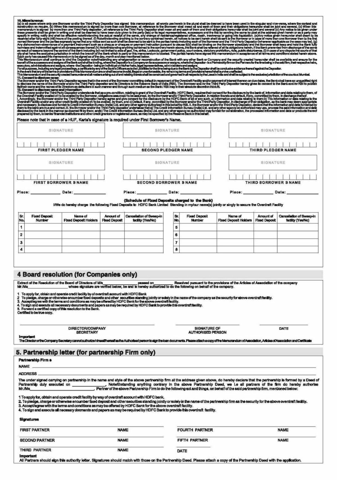 HDFC Bank Application Cum Memorandum Form For Overdraft/Supersaver ...