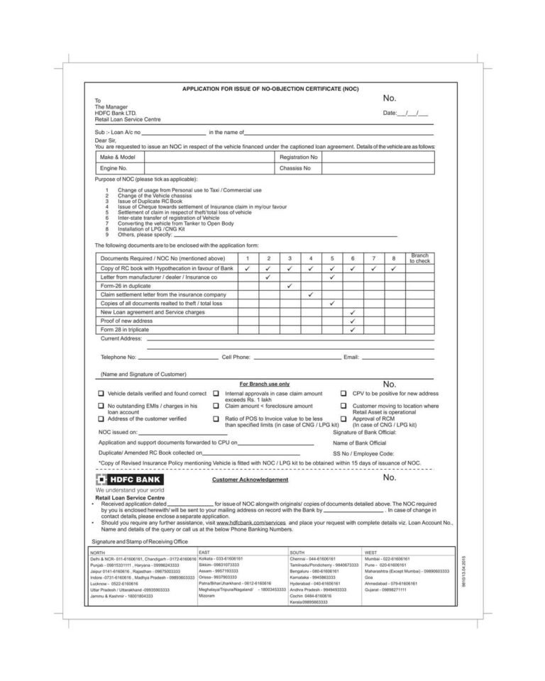 HDFC Bank Self Declaration Form for "No Change in KYC Information" for ...