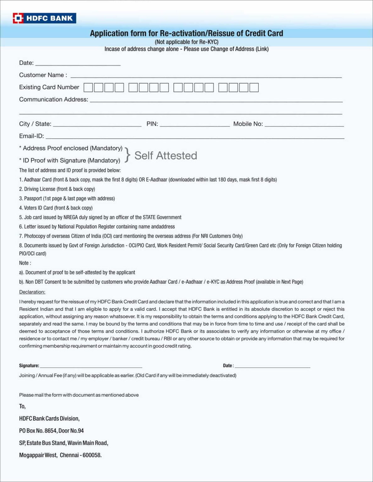 HDFC Bank Annexures Form For Account Download In PDF