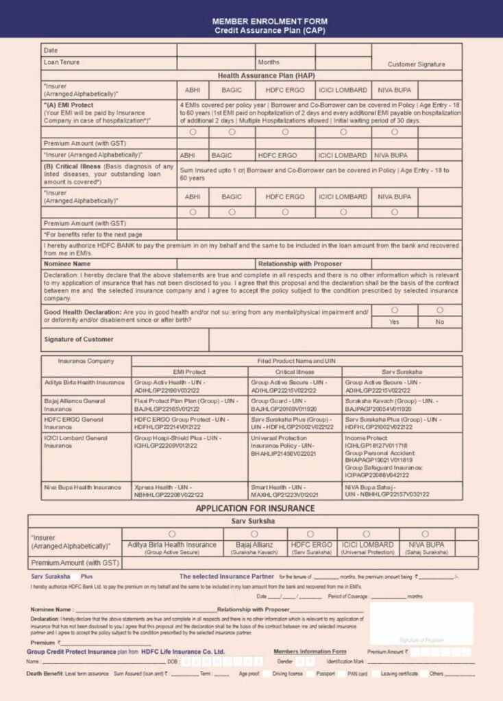 HDFC Bank Auto/Two Wheeler Loan Application Form Download in PDF