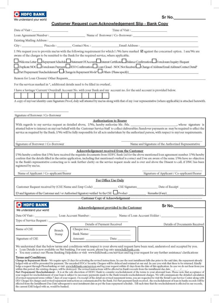 HDFC Bank Application Form For Increasing Net Banking Third Party