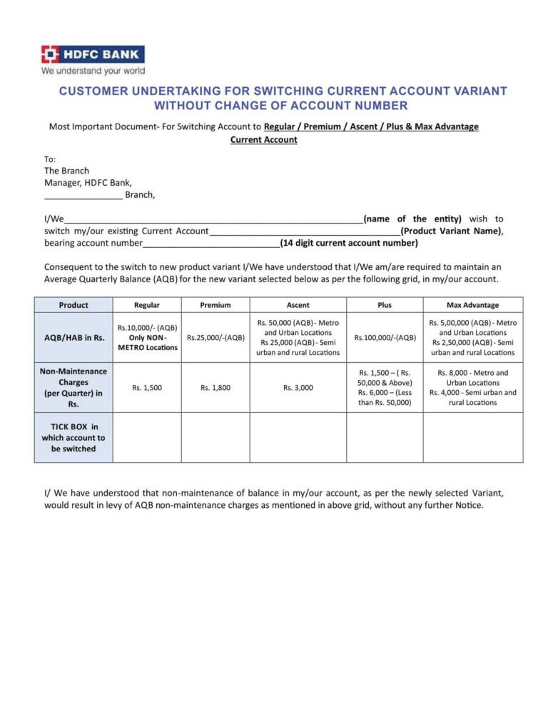 HDFC Bank MID Form for Current Account Variants Download in PDF