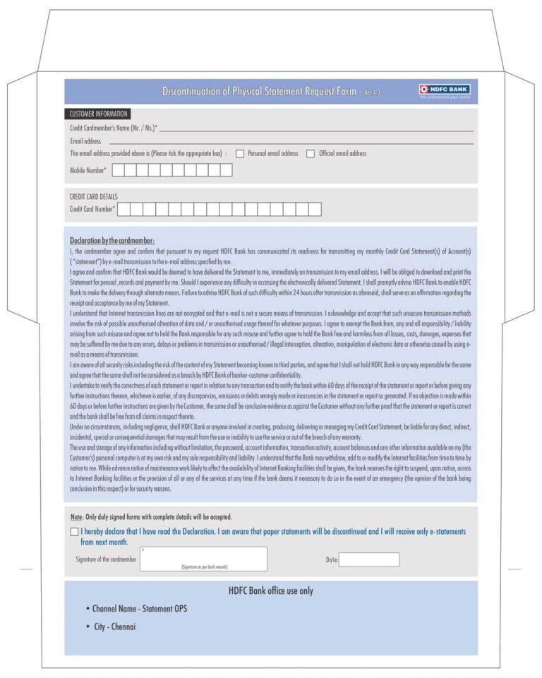 HDFC Bank Customer SI Debit Authorisation Form Download in PDF
