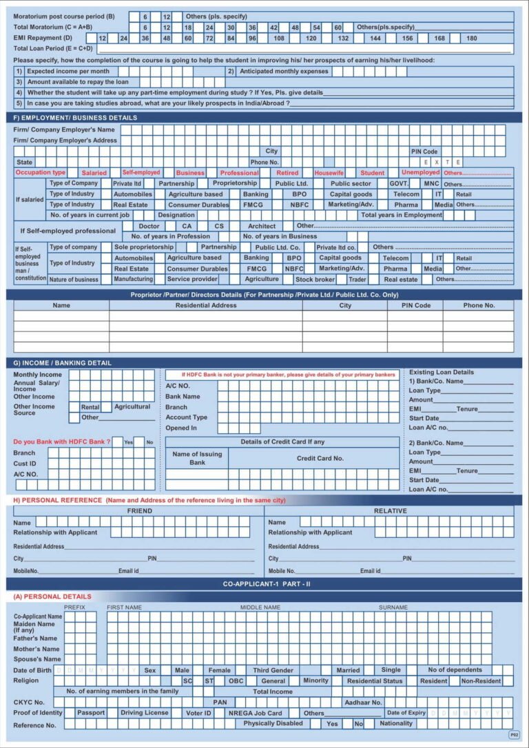 HDFC Bank Education Loan Application Form Download in PDF