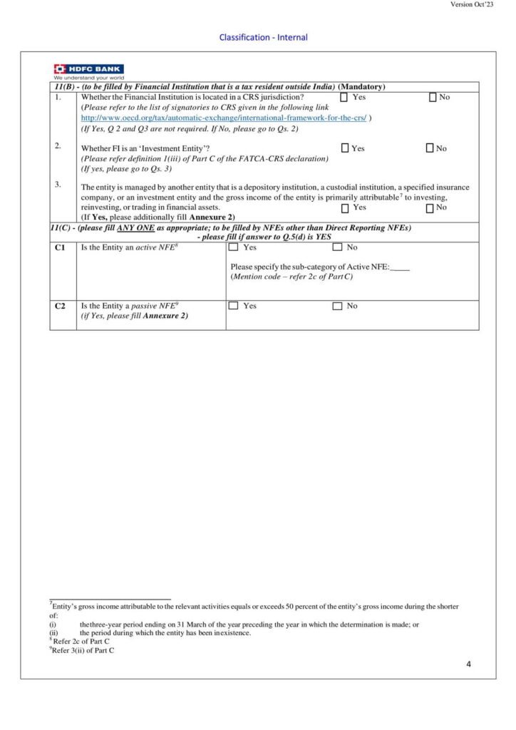 HDFC Bank Extended Declaration for Non-Individual Entities Form ...