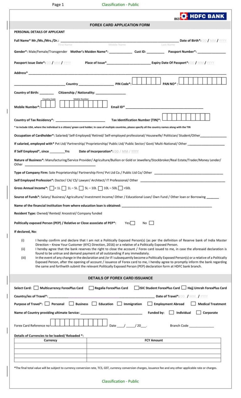 HDFC Bank Re-KYC Form for Credit Cards Download in PDF