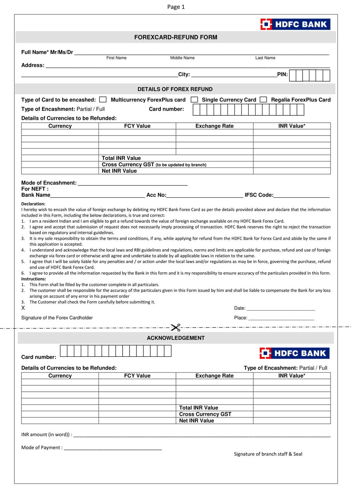 HDFC Bank Annexure I Beneficial Owner Declaration Form Download In PDF