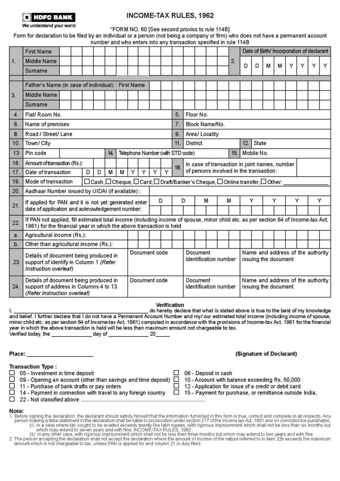 HDFC Bank Customer Profile Updation Form for Individual Non-Individual ...
