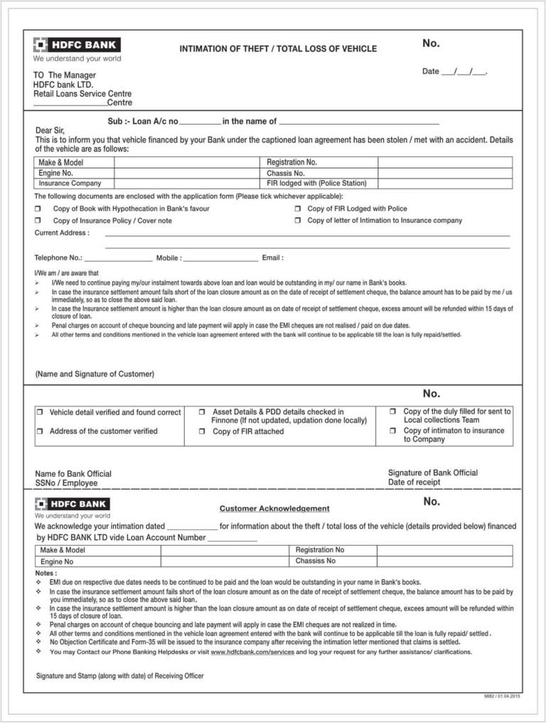 HDFC Bank DBT Consent form for Aadhar Seeding in PDF Download