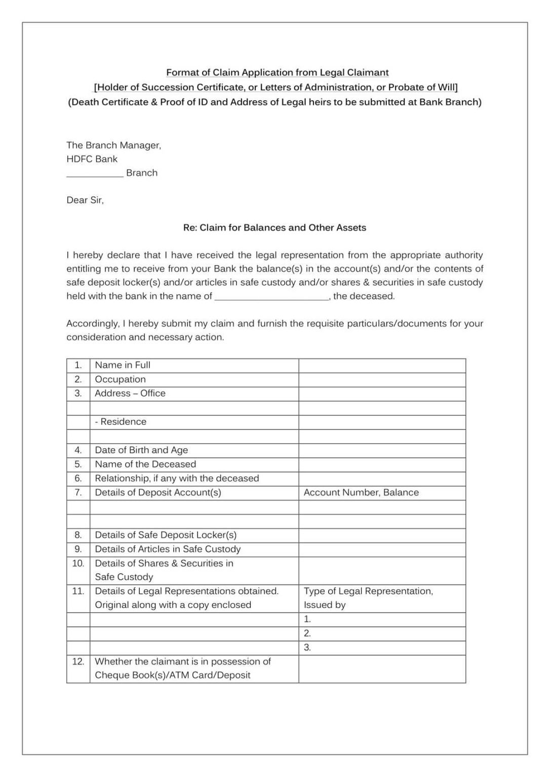 HDFC Bank Name / Signature / Mode of Operations Form in PDF Download