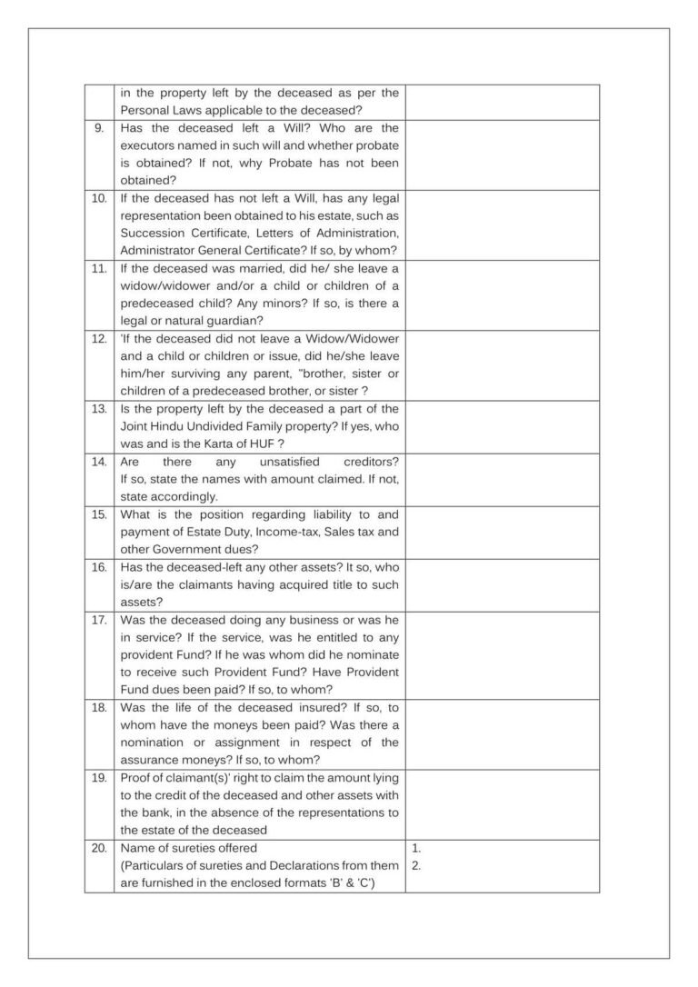 HDFC Bank Format of Claim Application Form from Legal heirs in PDF Download
