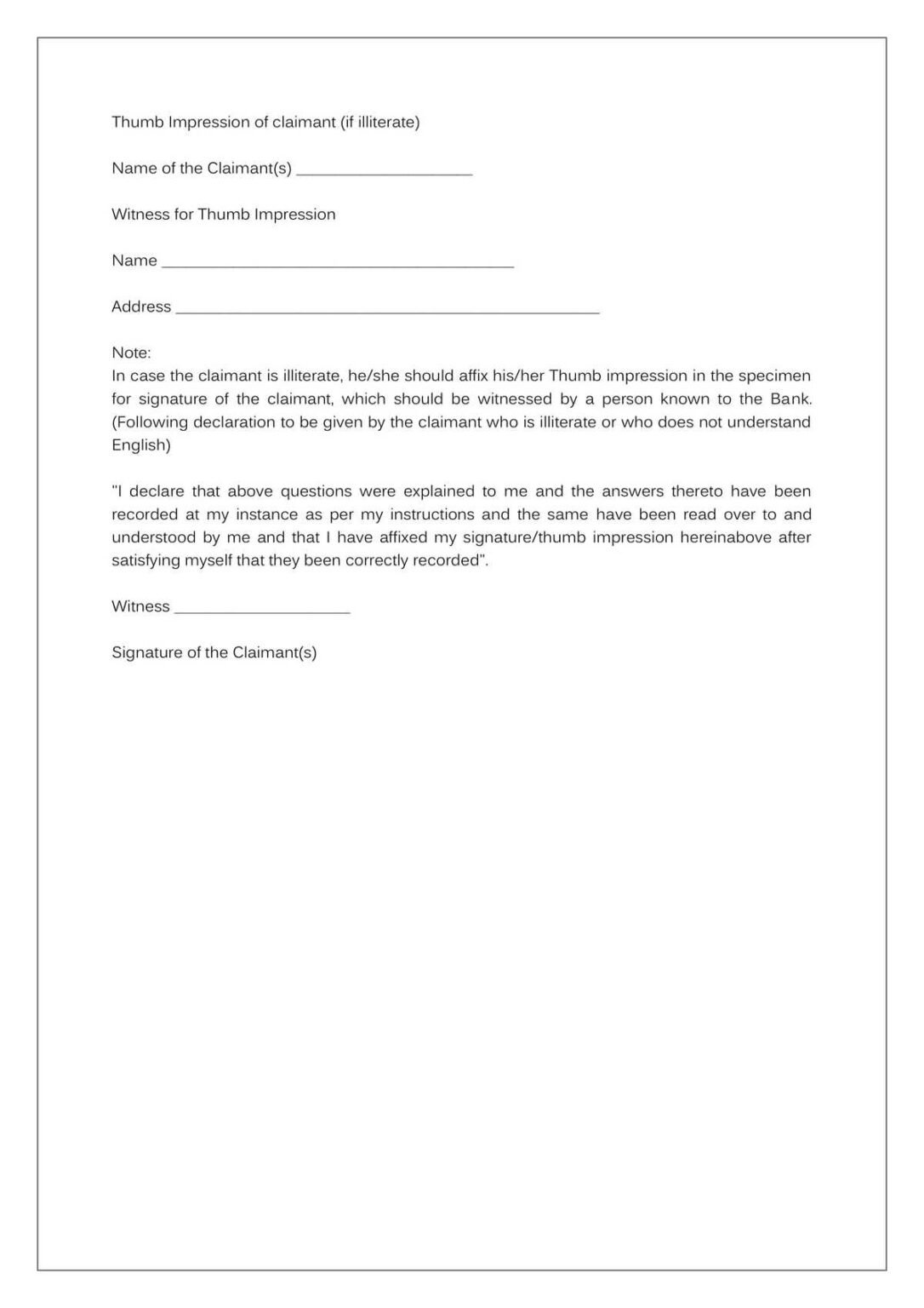 HDFC Bank Format of Claim Application Form from Legal heirs in PDF Download