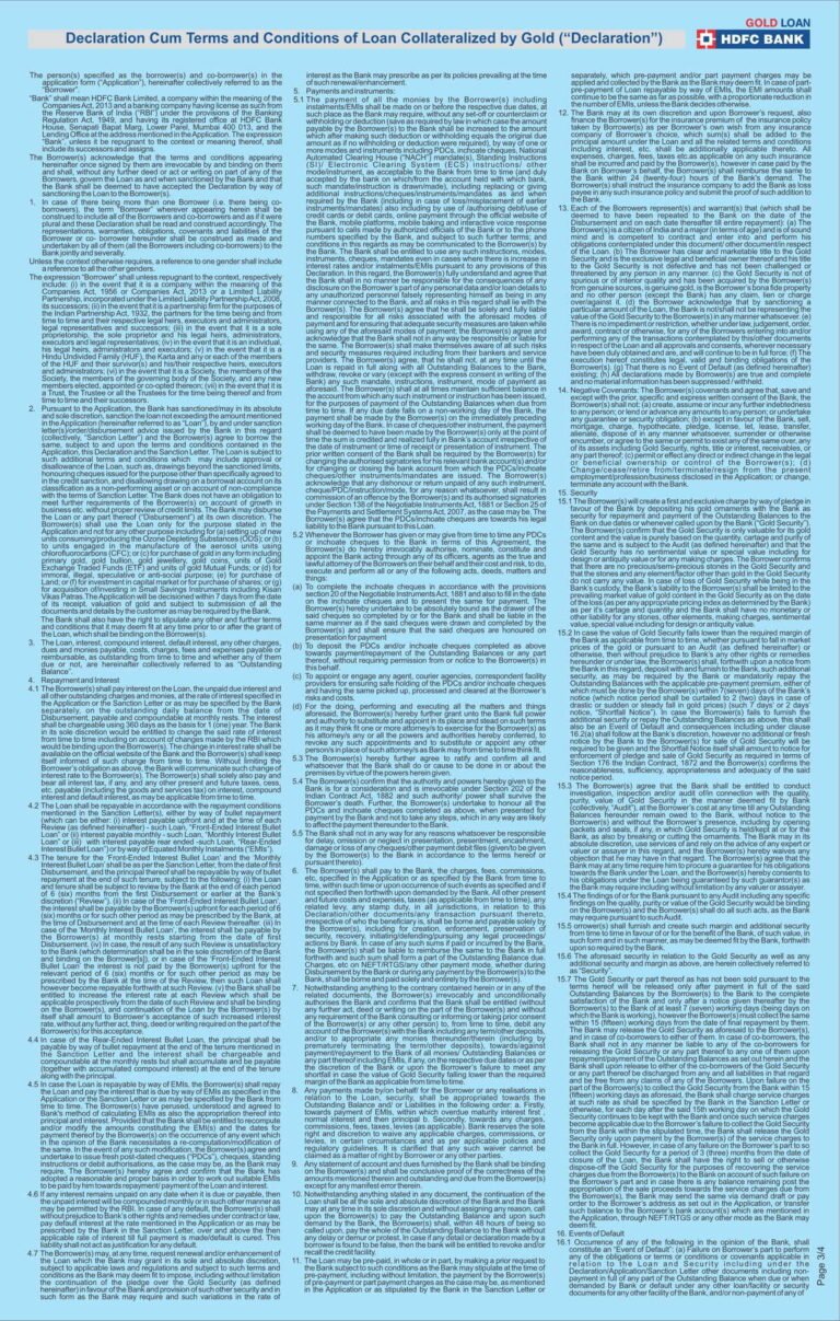 HDFC Bank Gold Loan Application Form Download in PDF