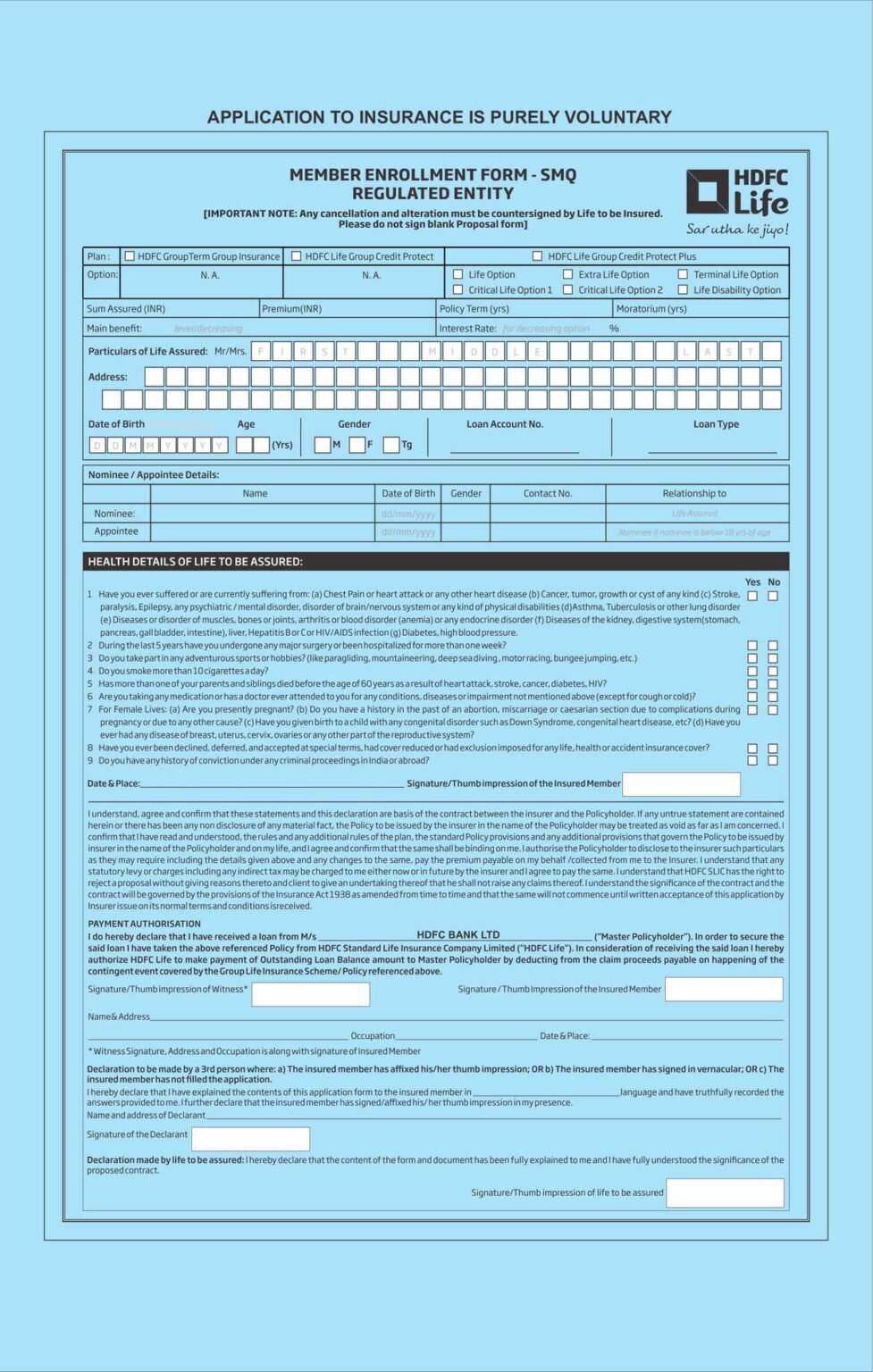 HDFC Bank Gold Loan Application Form Download in PDF