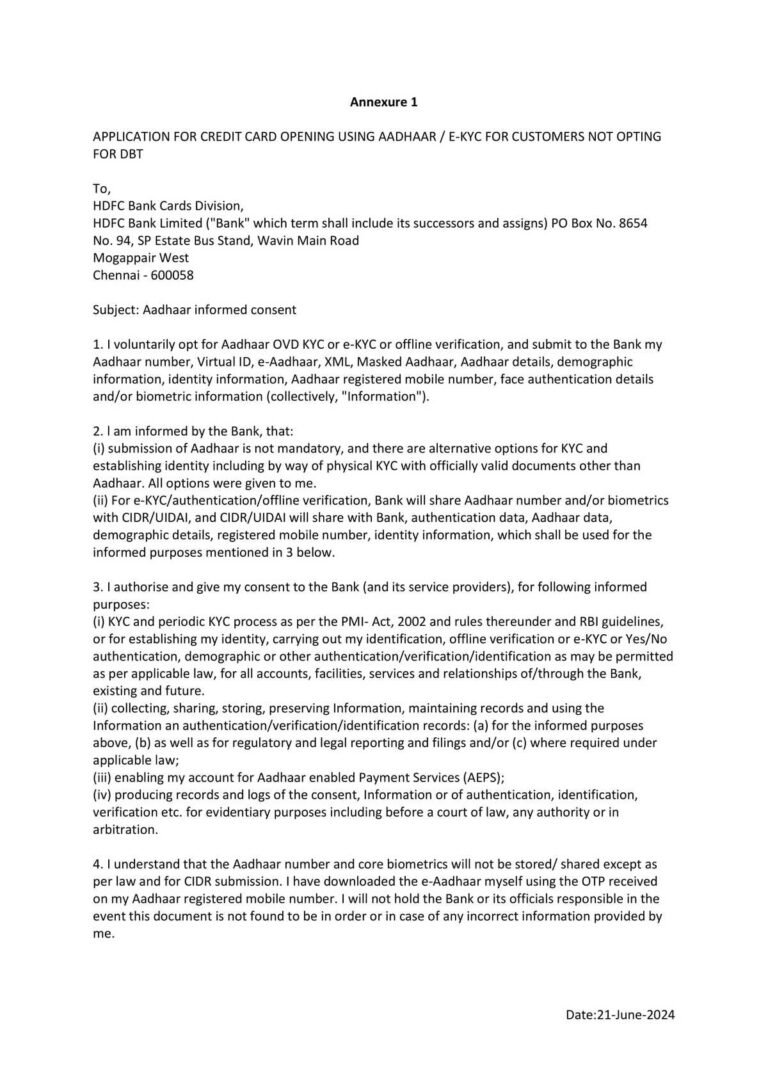 HDFC Bank Income & KYC Declaration Form Download in PDF