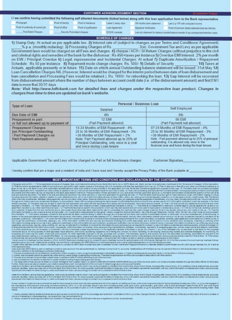 HDFC Bank Loan Application Form Download in PDF