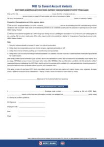 HDFC Bank MID Form for Current Account Variants Download in PDF