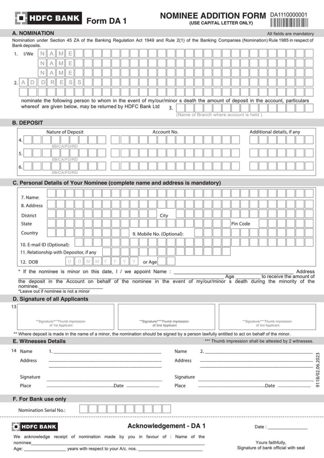 Hdfc Bank Deposit Slip Form In Pdf Download