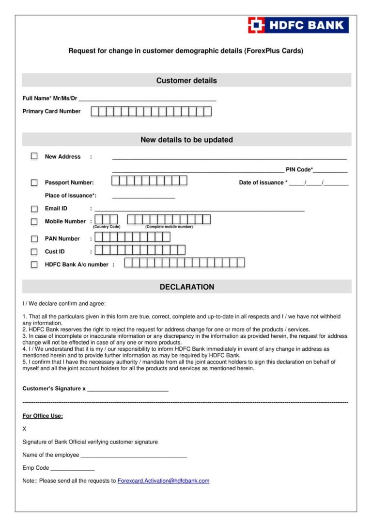 HDFC Bank Account Transfer Form For Current And Saving Account In PDF