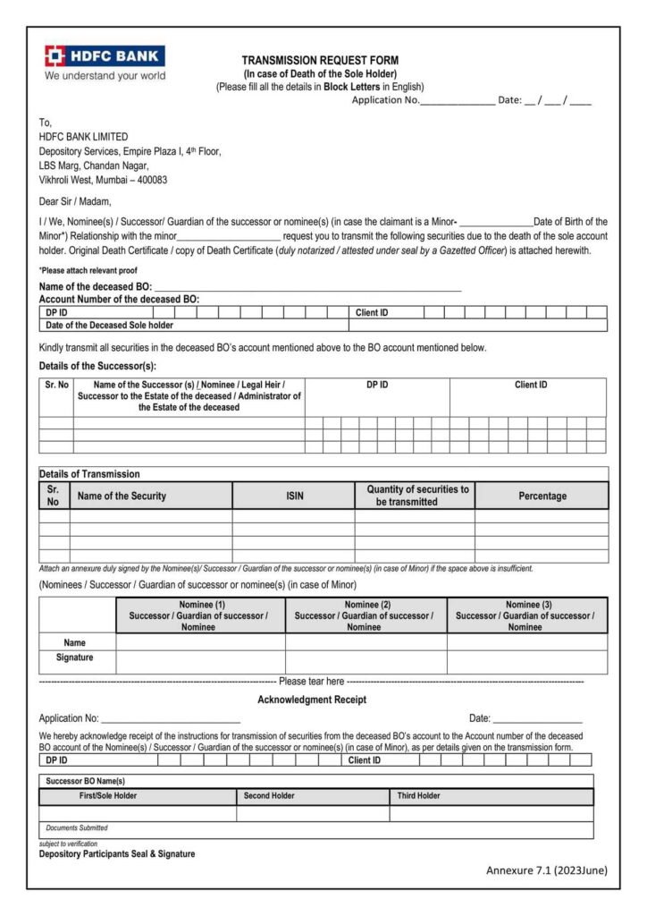HDFC Bank Application Form For Third Party Funds Transfer Through Net