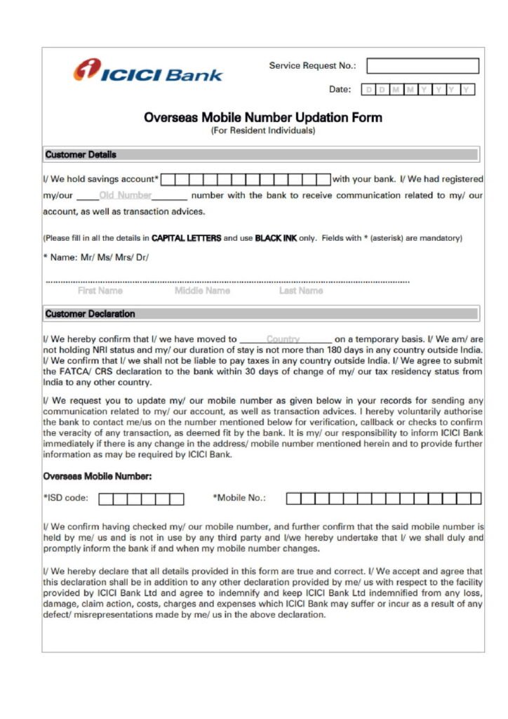 ICICI Bank Deceased Claim Application Form Download in PDF