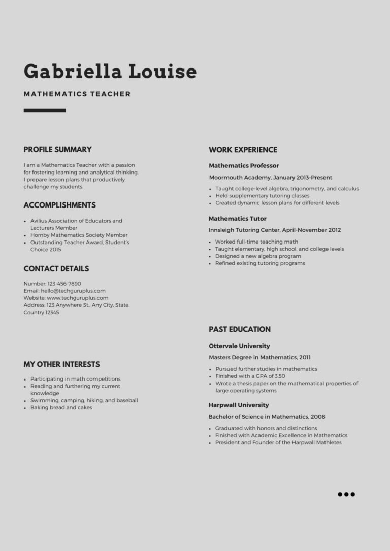 School Teacher Resume 20 Templates Download in Word (.docx)