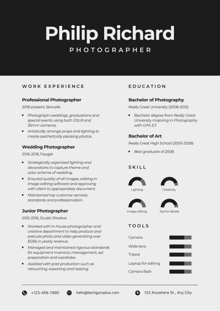 Photographer Resume 20 Templates Download in Word (.docx)