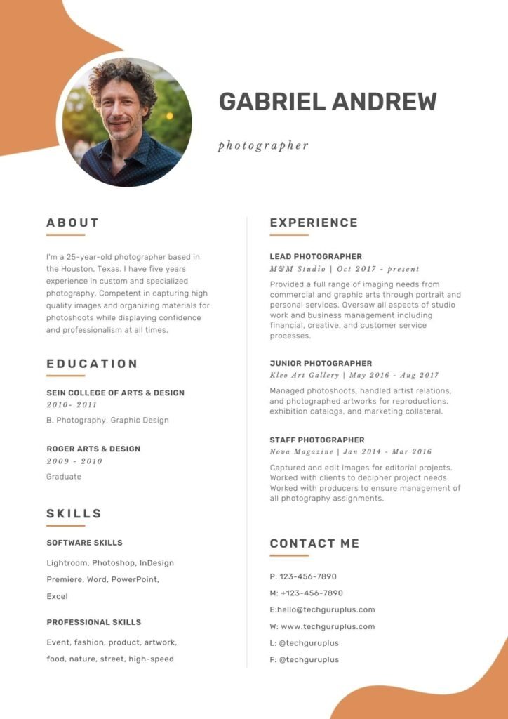 Photographer Resume 20 Templates Download in Word (.docx)