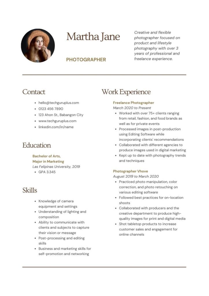 Photographer Resume 20 Templates Download in Word (.docx)