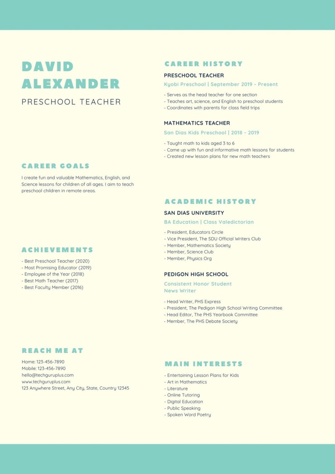 School Teacher Resume 20 Templates Download in Word (.docx)