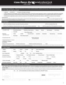 Punjab National Bank Account Opening Form for Individual Download in PDF