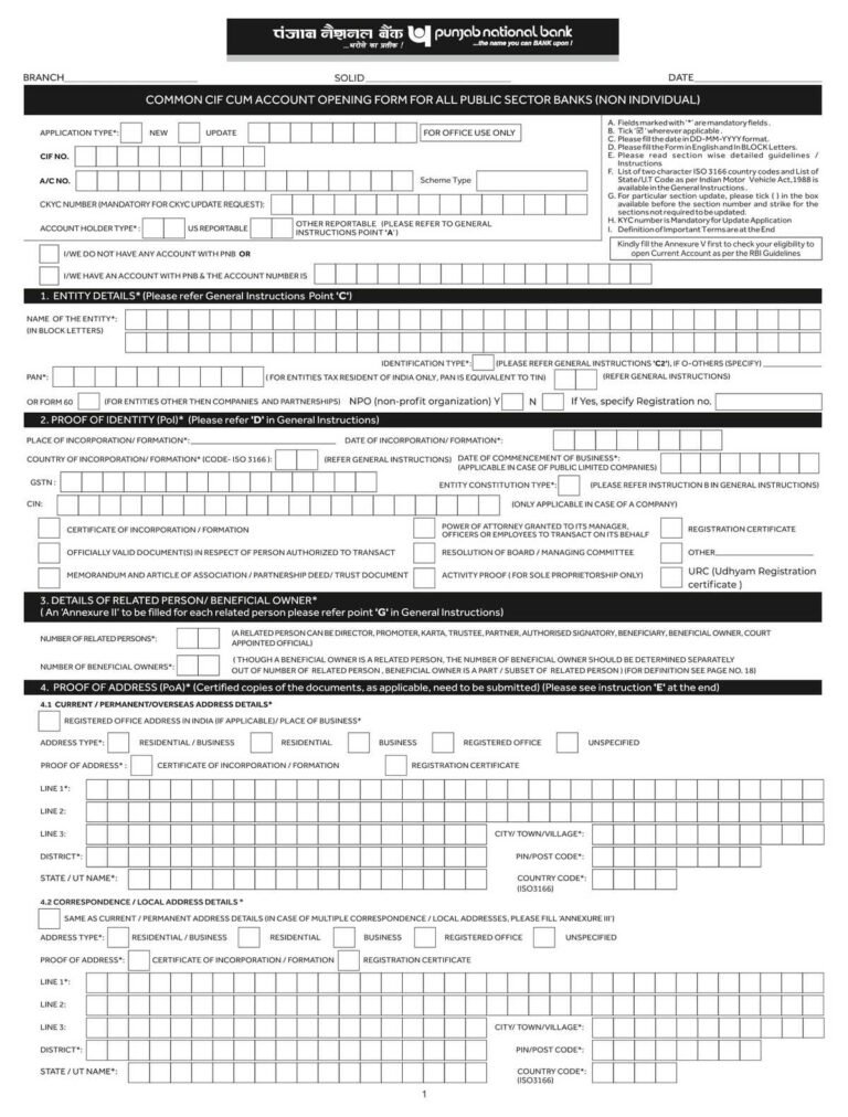 Punjab National Bank Application Form for ATM Debit Card Download in PDF
