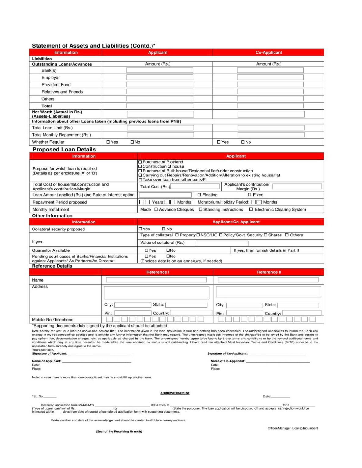 Punjab National Bank Application Form For Housing Loan Download in PDF