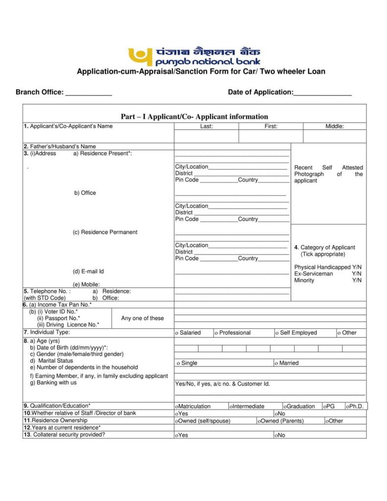 Punjab National Bank Fixed Deposit Opening Form Download in PDF