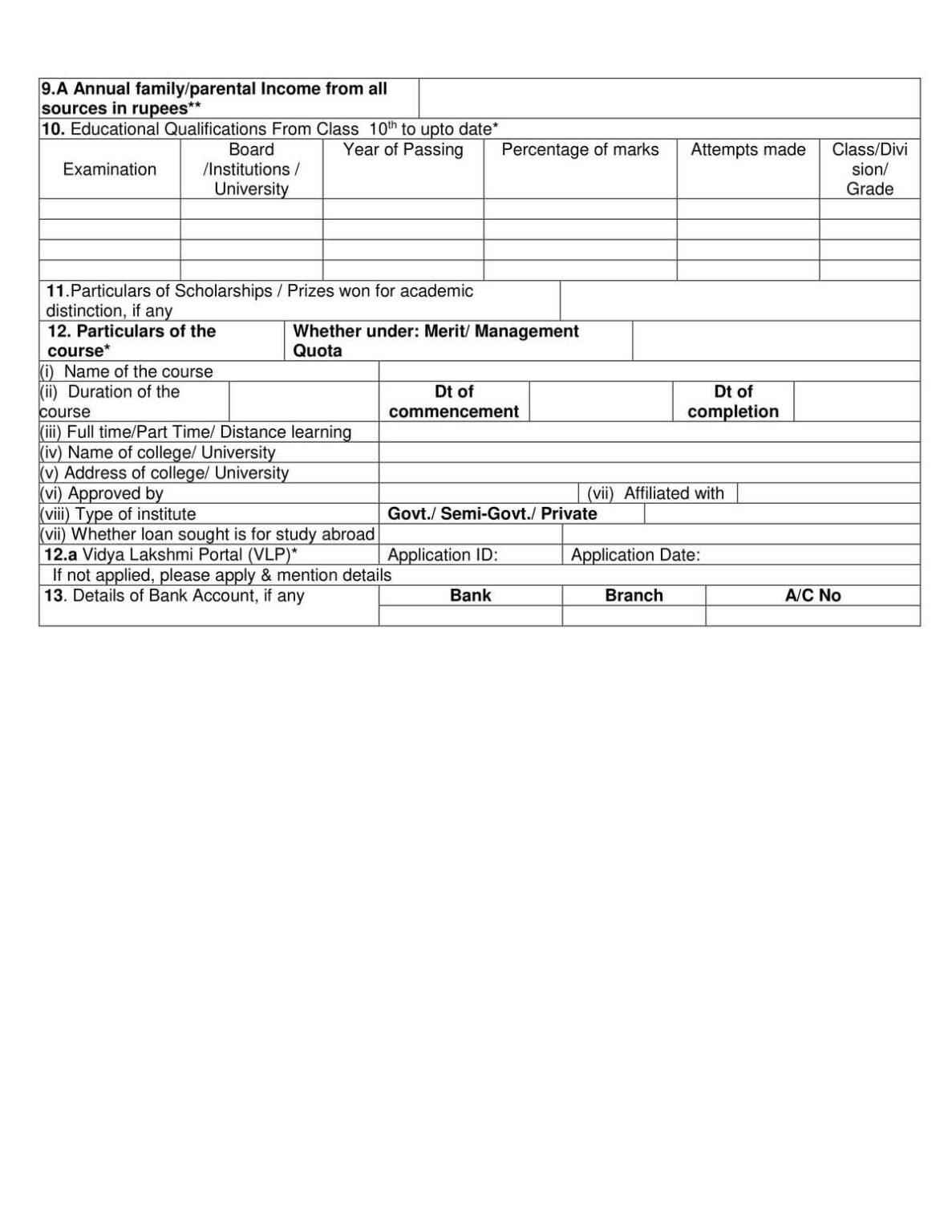 Punjab National Bank Application Form for Education Loan Download in PDF