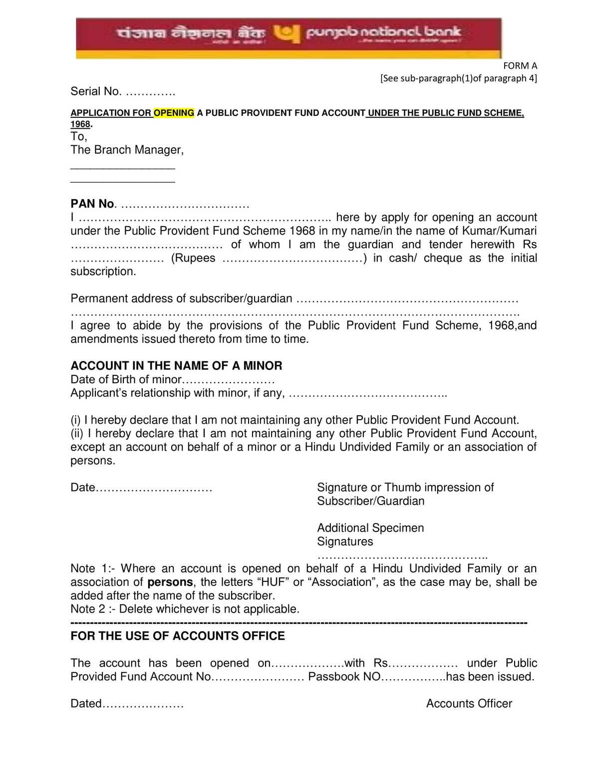 Punjab National Bank PPF Form Download In PDF Punjab National Bank PPF Form Download In PDF