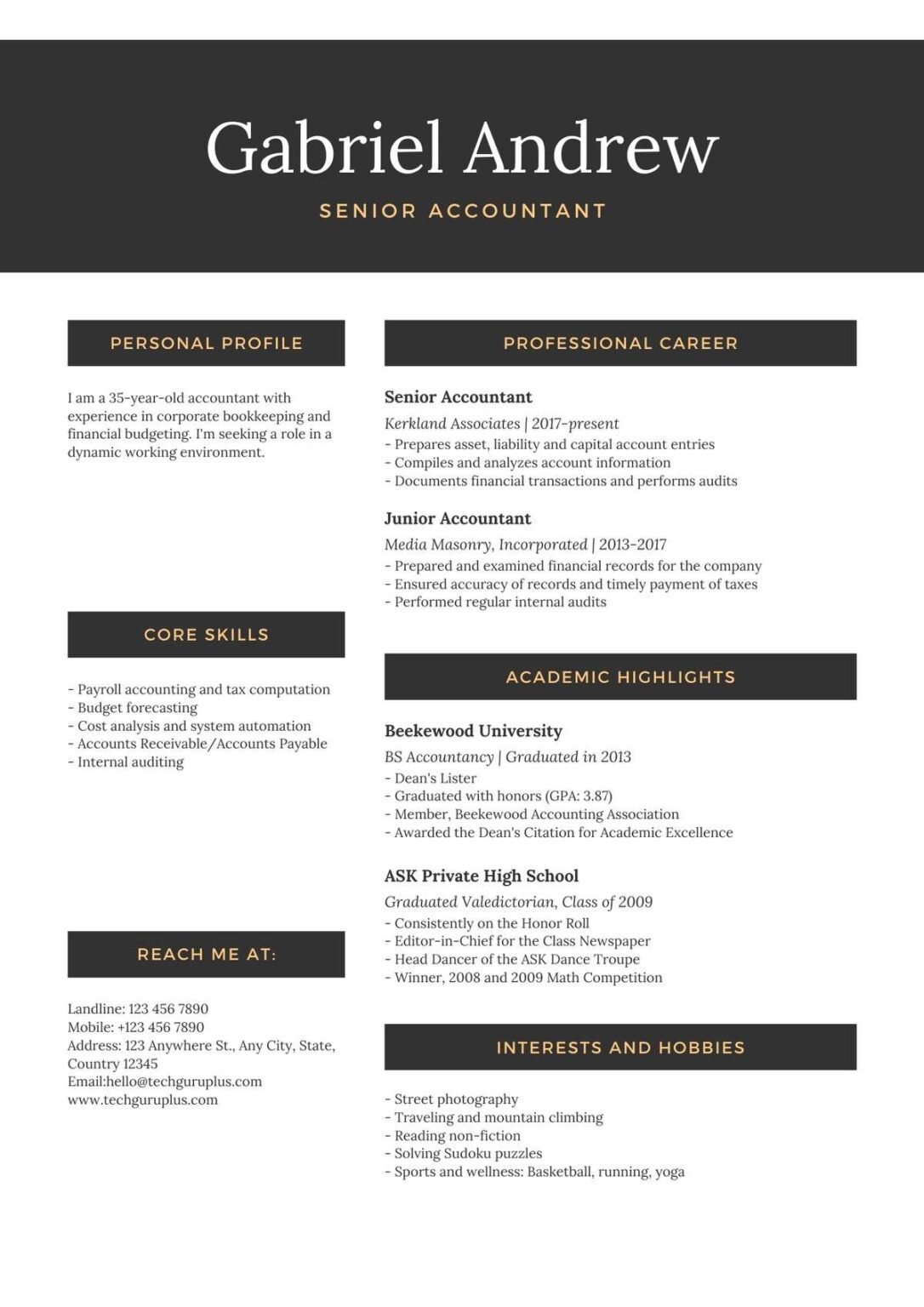 Accountant Resume 20 Templates Download in Word (.docx)