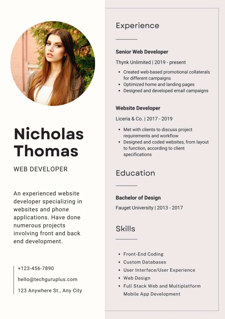 Web Developer Resume 20 Templates Download in Word (.docx)