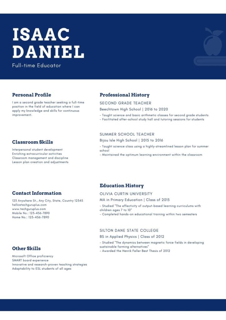 School Teacher Resume 20 Templates Download in Word (.docx)