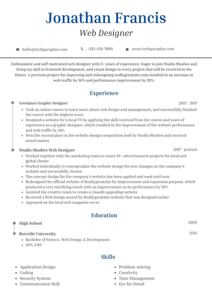 Web Developer Resume 20 Templates Download in Word (.docx)